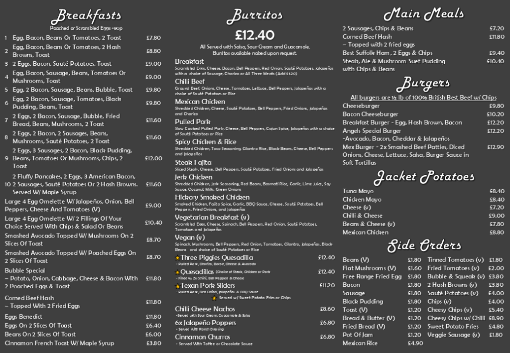 Eat-in Menu – Angels Cafe
