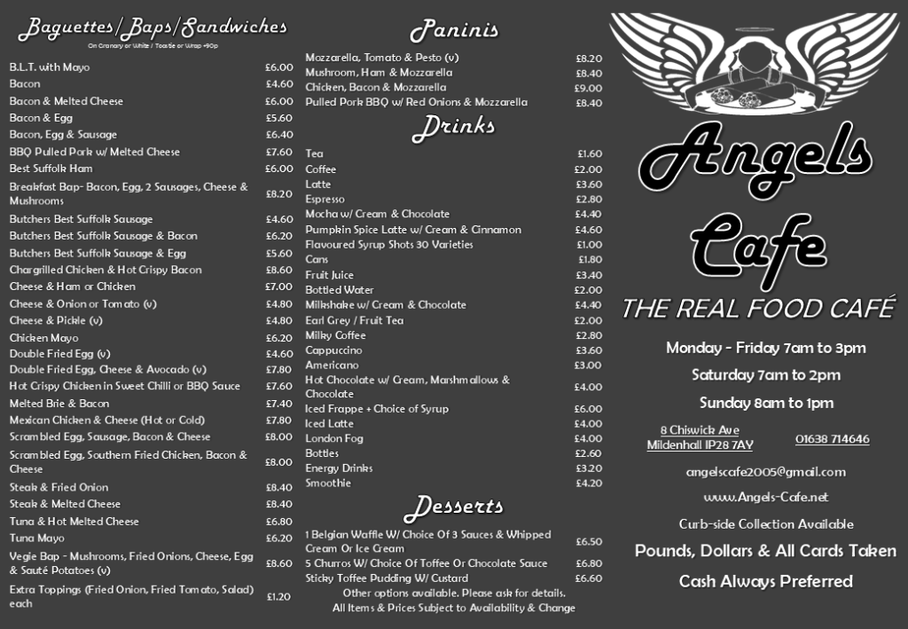 Eat-in Menu – Angels Cafe